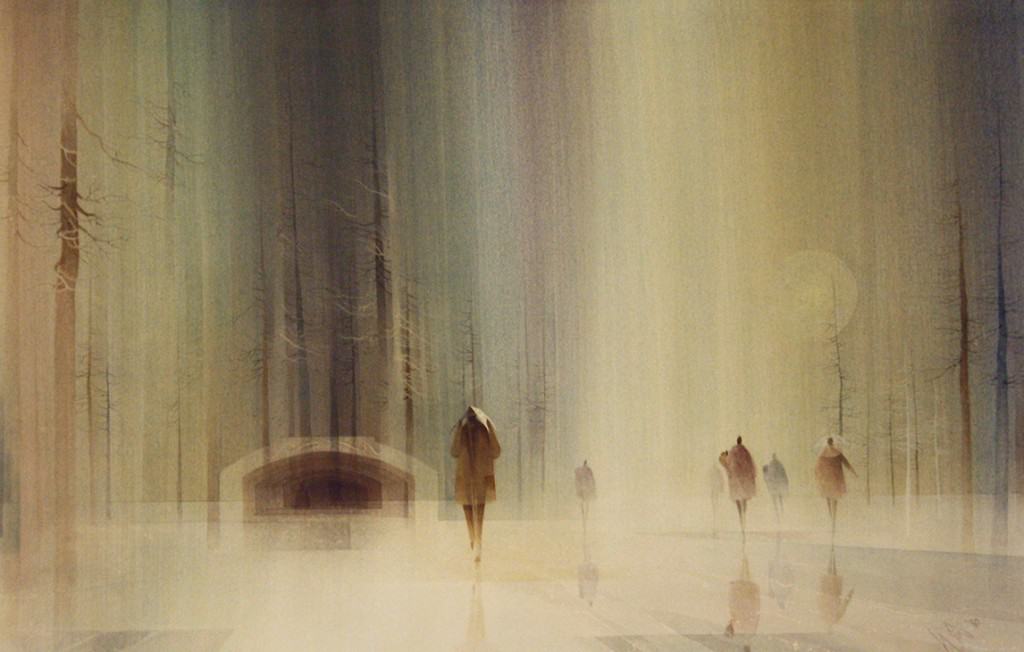 Win Jones - Street in Rain - Round the Fountain Art Fair